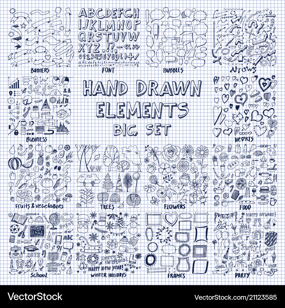 Hand Drawn Elements Big Set Royalty Free Vector Image