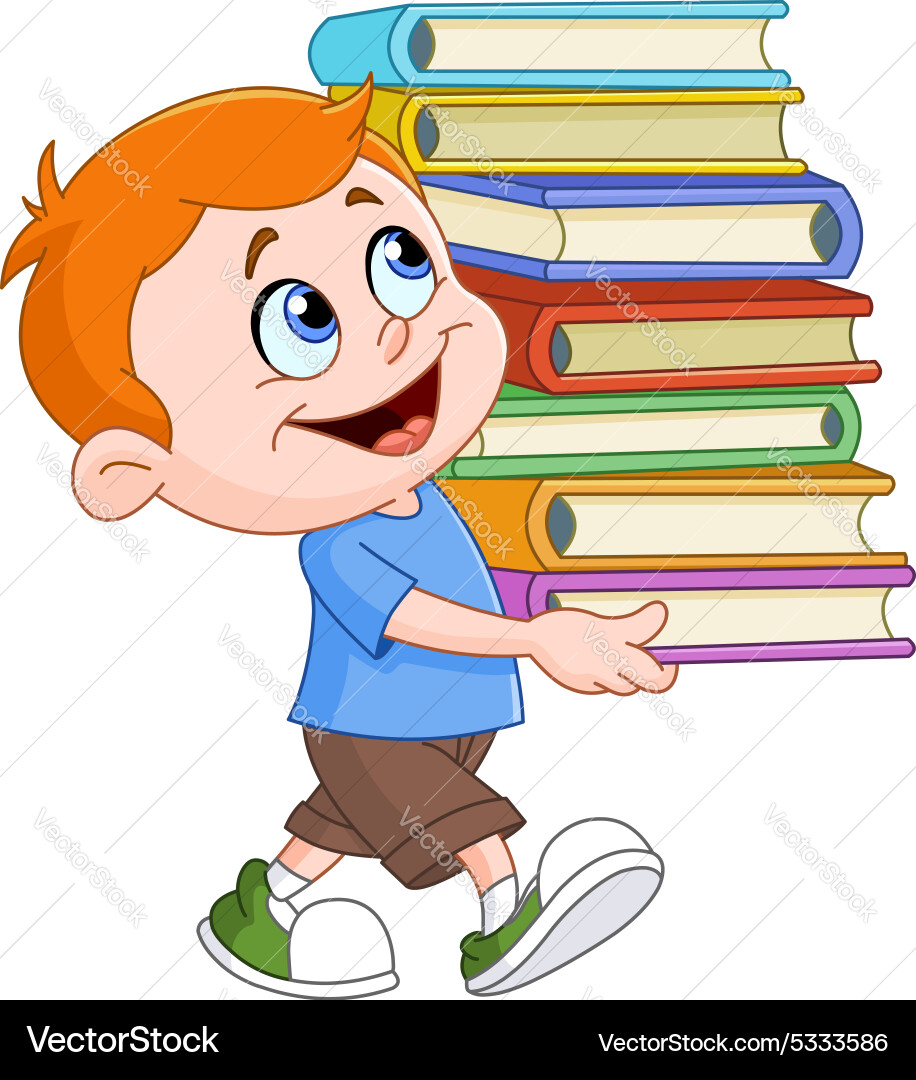 Boy carrying books Royalty Free Vector Image - VectorStock
