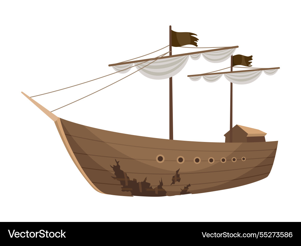 Broken ship icon cartoon wooden battered Vector Image