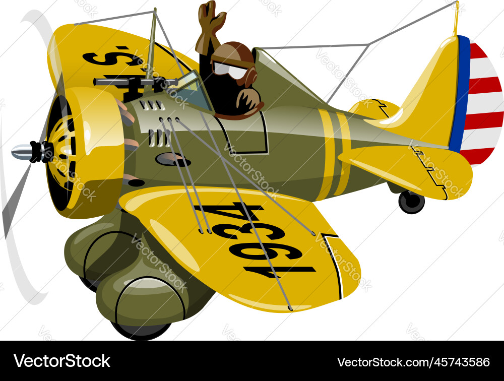 Cartoon retro fighter plane Royalty Free Vector Image