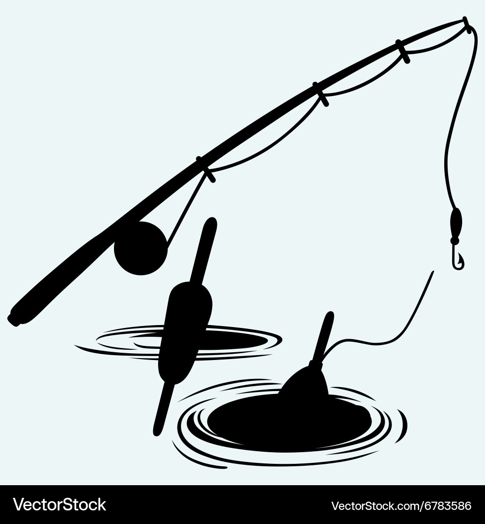 Fishing rod and float in water Royalty Free Vector Image