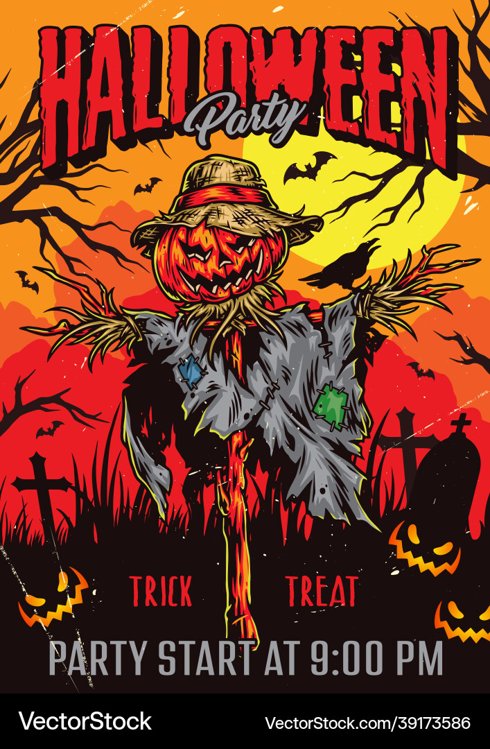 Halloween Scarecrow Party Poster Royalty Free Vector Image