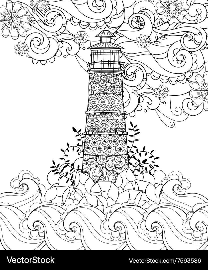 Hand drawn doodle outline lighthouse boho Vector Image