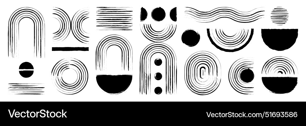 Hand drawn line geometric zen arch set black arc Vector Image
