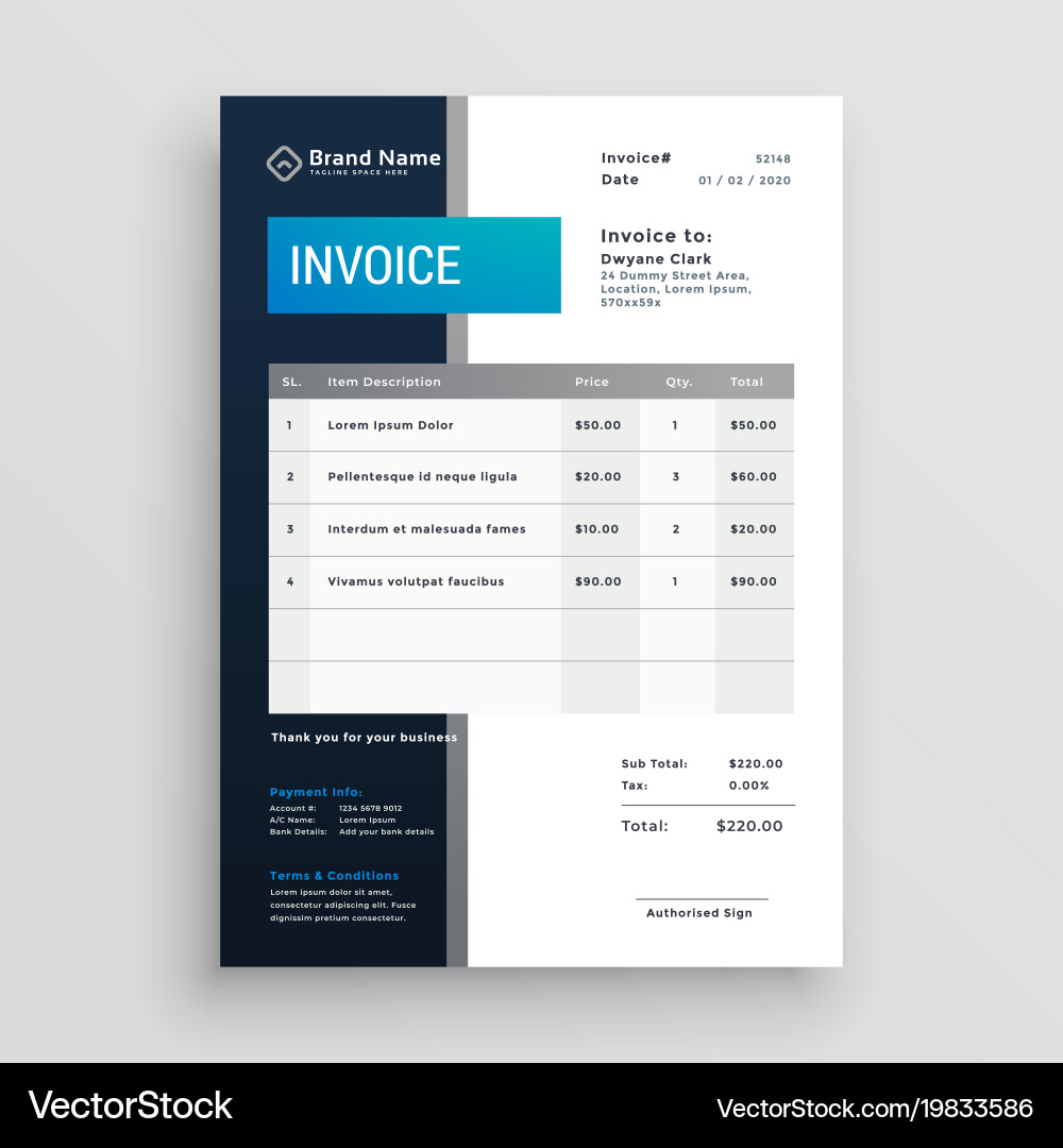 Invoice Template Royalty Free Vector Image - VectorStock