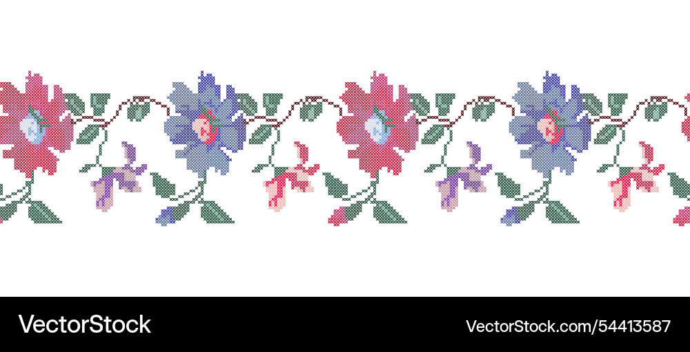 Cross stitch flowers embroidery seamless pattern Vector Image