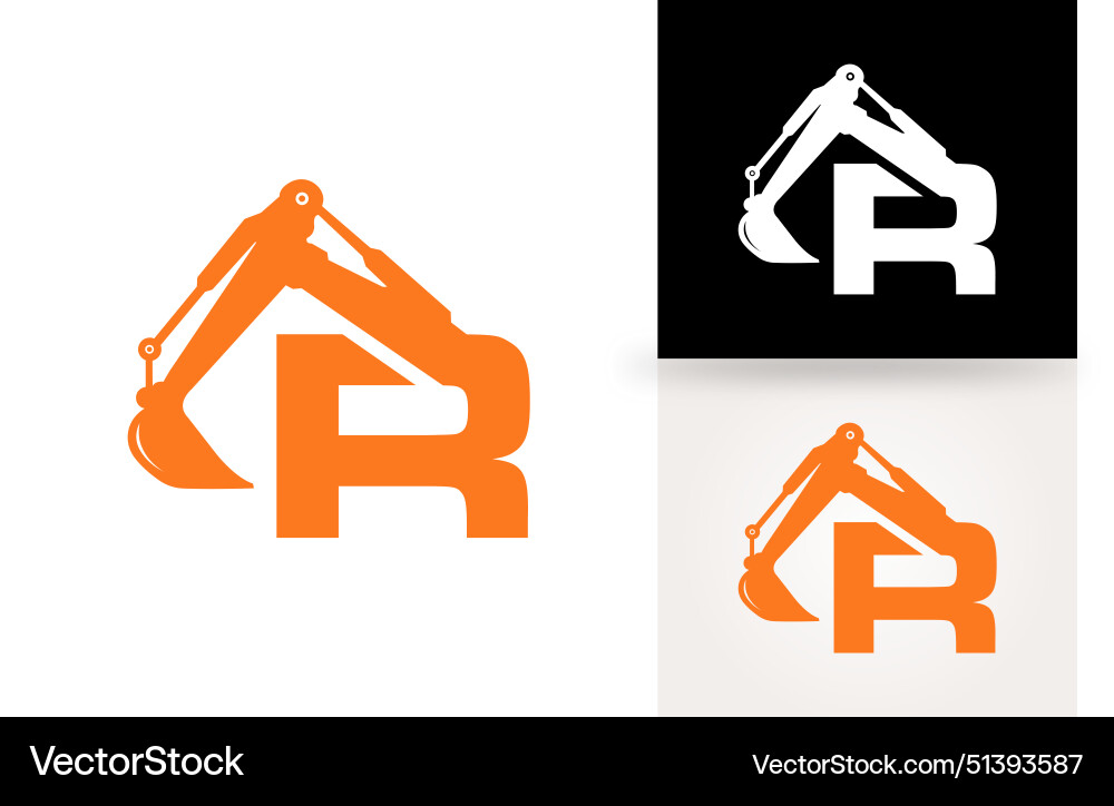 Excavator logo with r letter for construction Vector Image