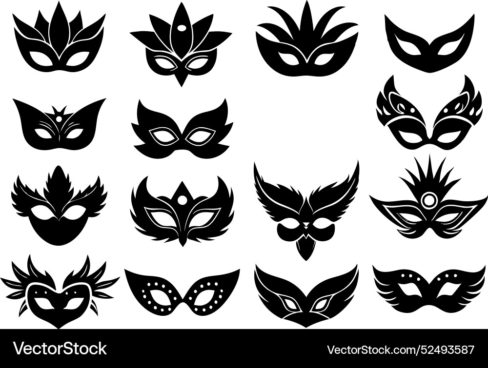 Masquerade mask black silhouette 7 Royalty Free Vector Image