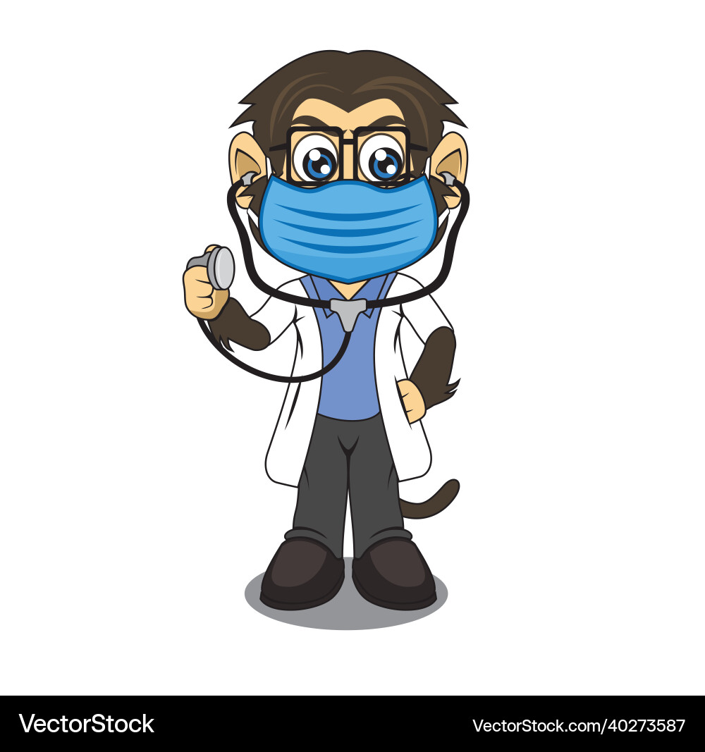 Monkey doctor cartoon character design Royalty Free Vector