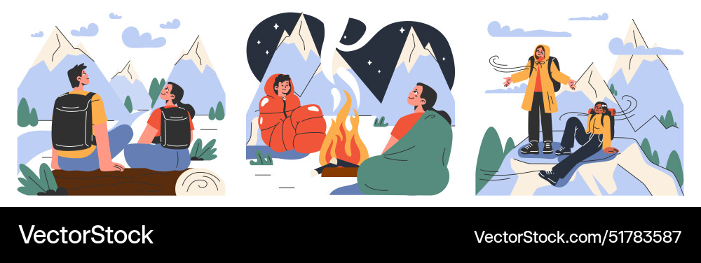 Mountaineering set mountain climbers Royalty Free Vector