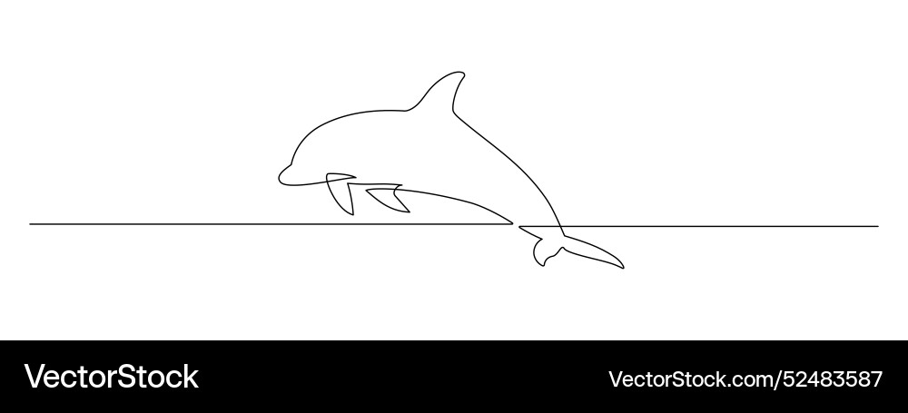One continuous line drawing of dolphin sea animal Vector Image