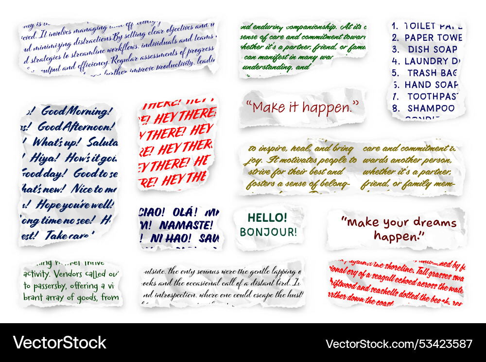 Ripped paper strips with handwritten text Vector Image