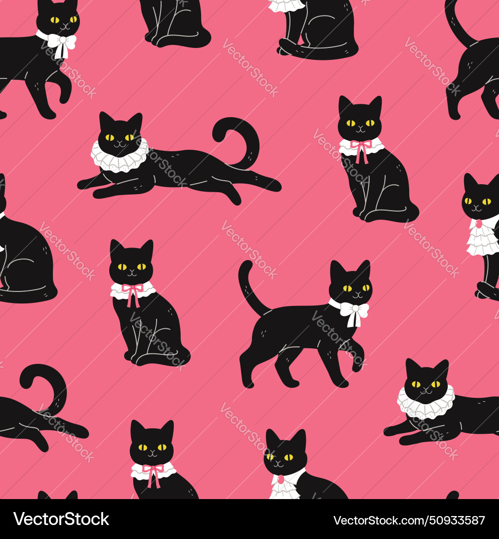 Seamless pattern of cute black cats in white Vector Image