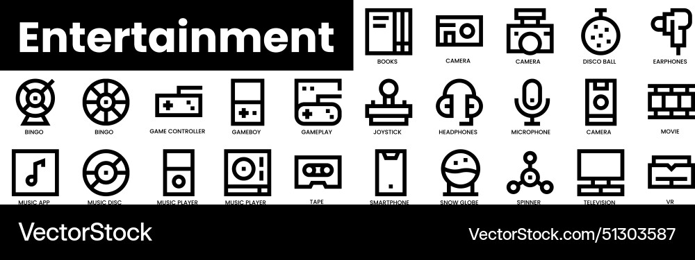 Set of outline entertainment icons minimalist Vector Image