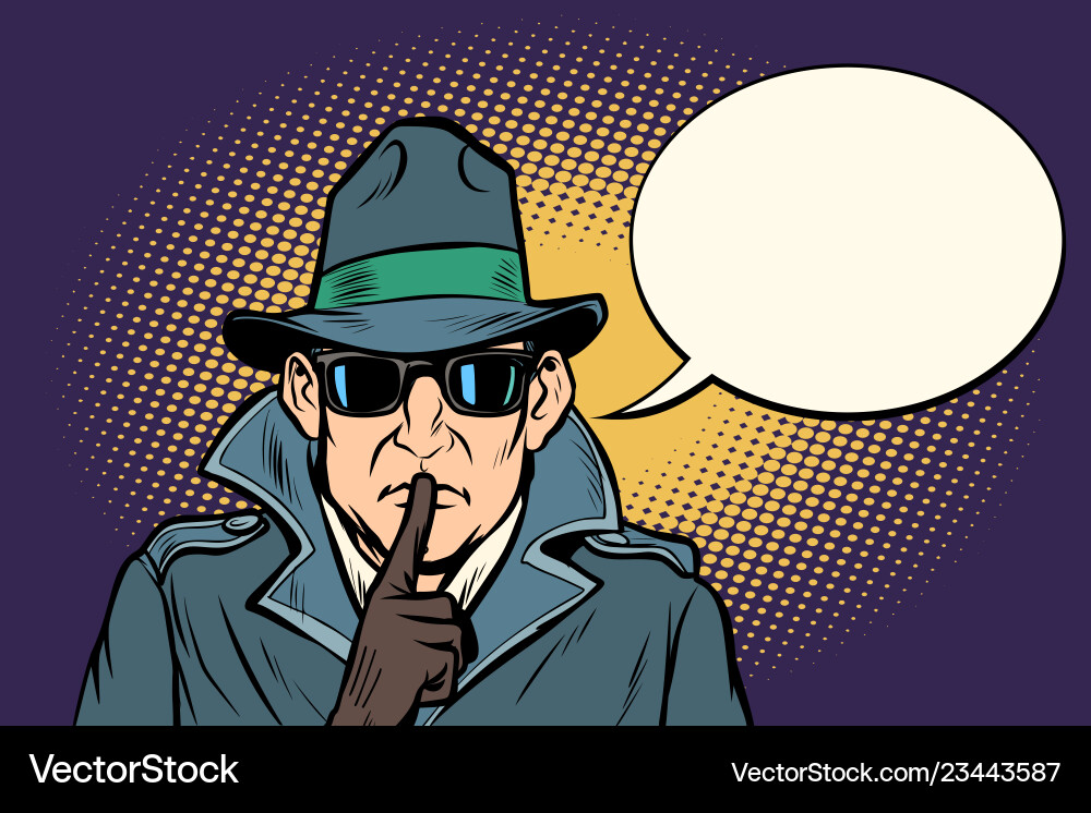 Spy shhh gesture man silence secret Royalty Free Vector