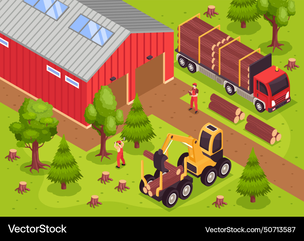 Wooden sawmill warehouse composition Royalty Free Vector