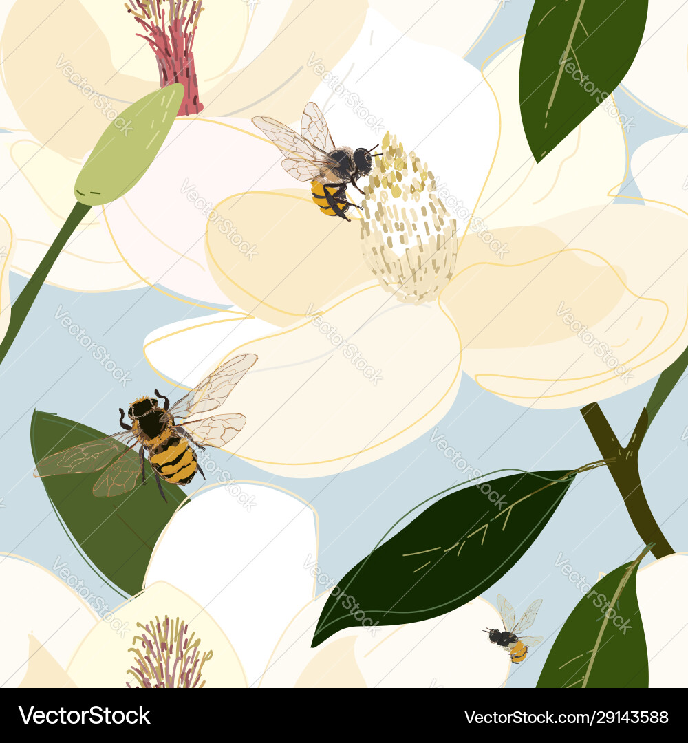 Bees collect nectar from core large Royalty Free Vector