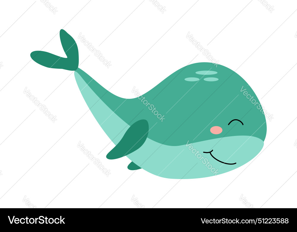 Cute funny green whale character Royalty Free Vector Image