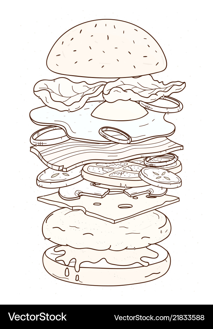 Layered Cheeseburger - Detailed Drawing Royalty Free Vector