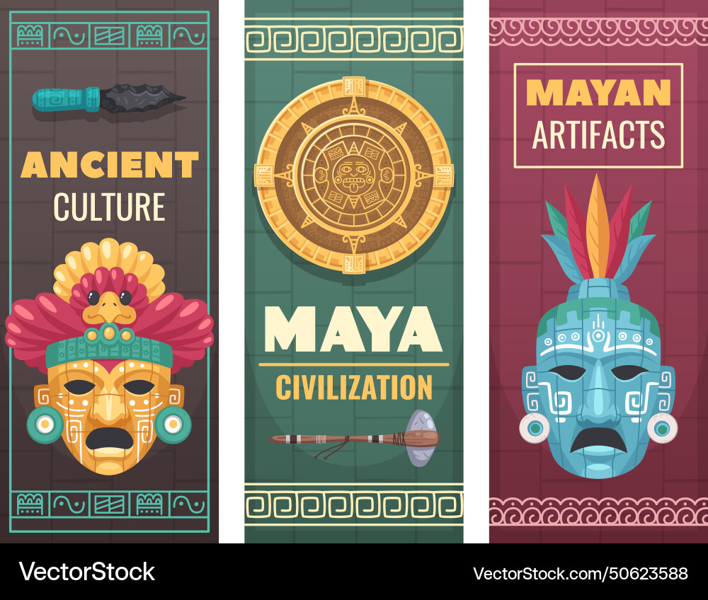 Maya civilization cartoon banners Royalty Free Vector Image