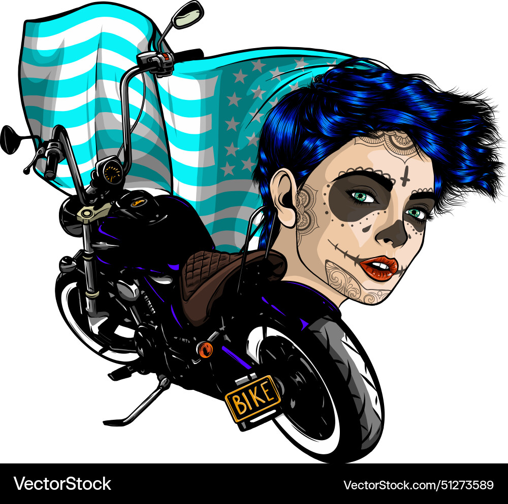 Chopper skull biker with retro helmet and custom Vector Image