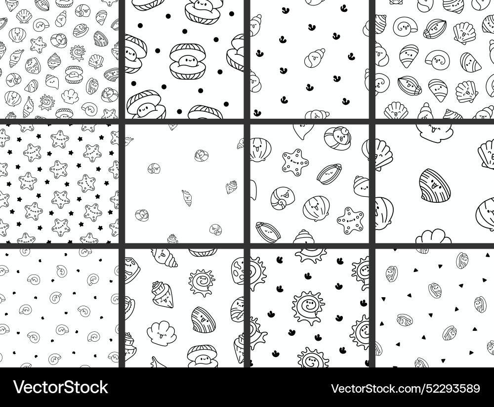 Cute kawaii sea shell coloring page Royalty Free Vector