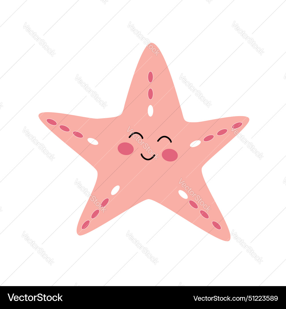 Cute pink starfish character Royalty Free Vector Image
