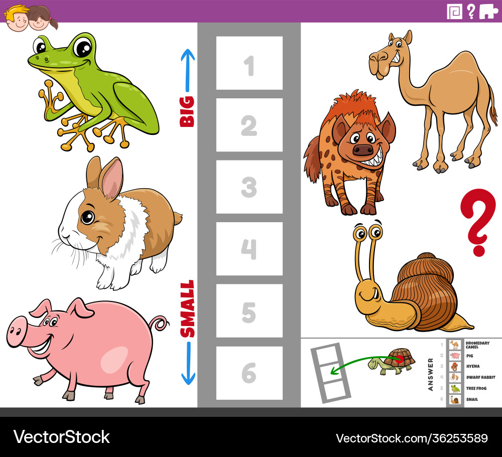 Educational game with big and small cartoon Vector Image