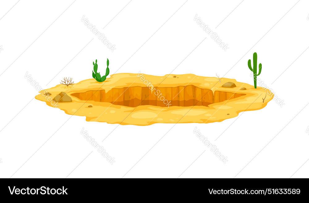 Ground hole deep dirty pit in the desert sands Vector Image