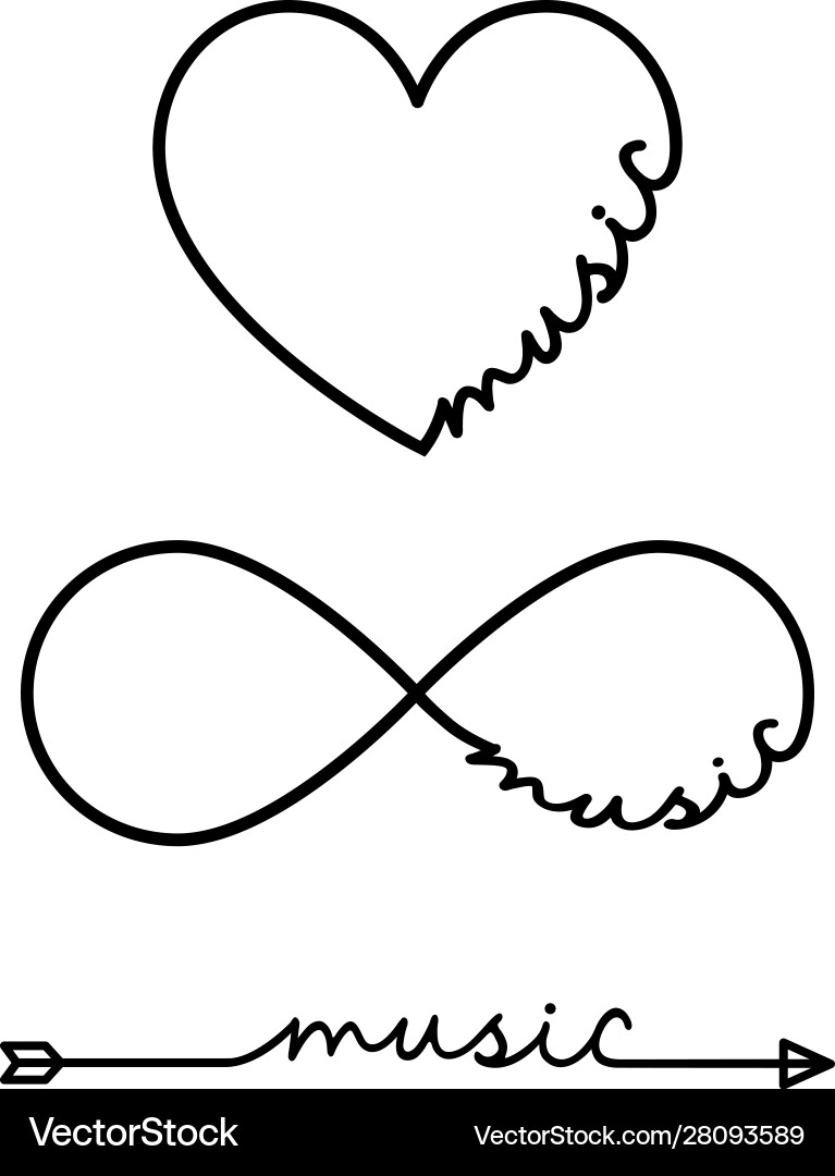 Music - word with infinity symbol hand drawn Vector Image