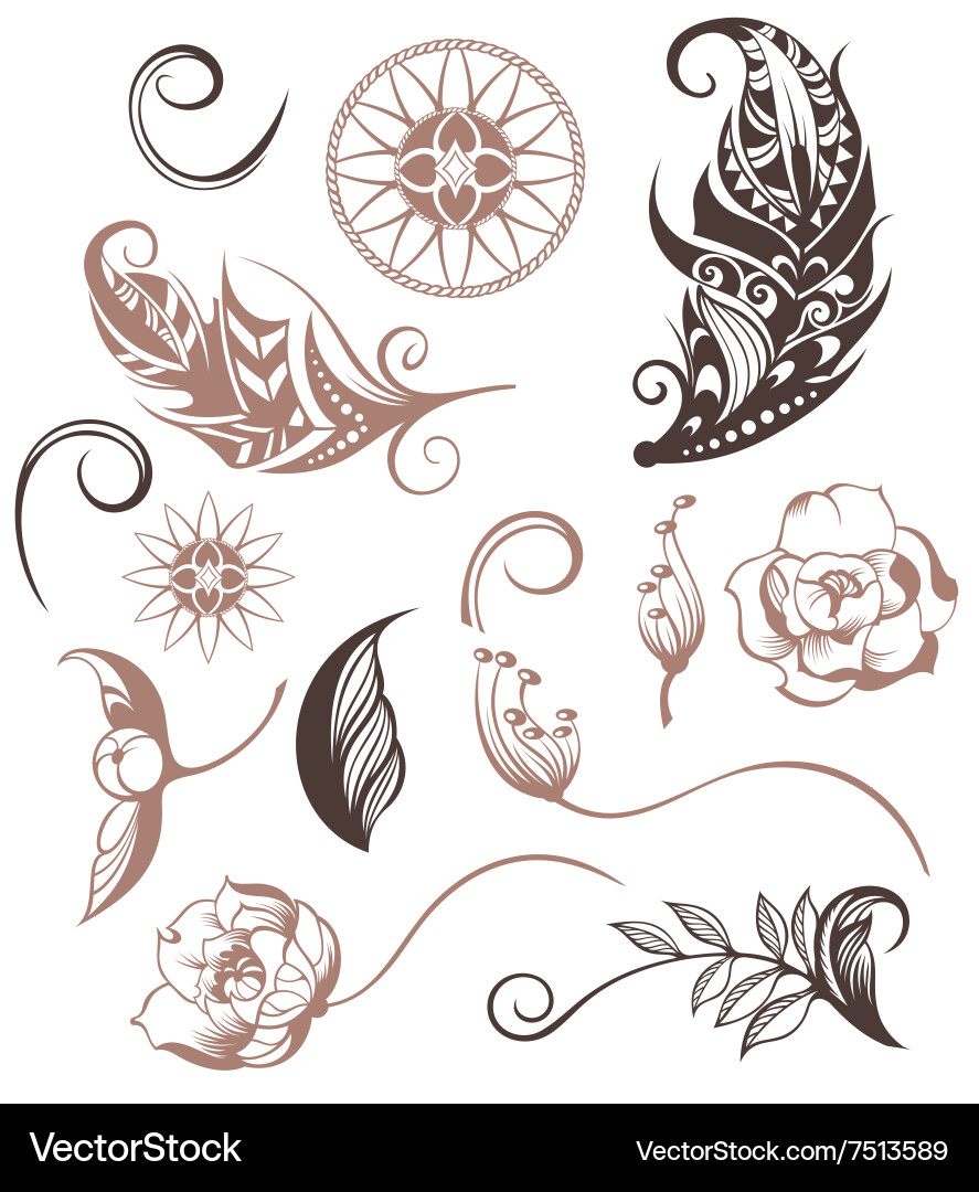 Set of ornamental boho style elements Royalty Free Vector