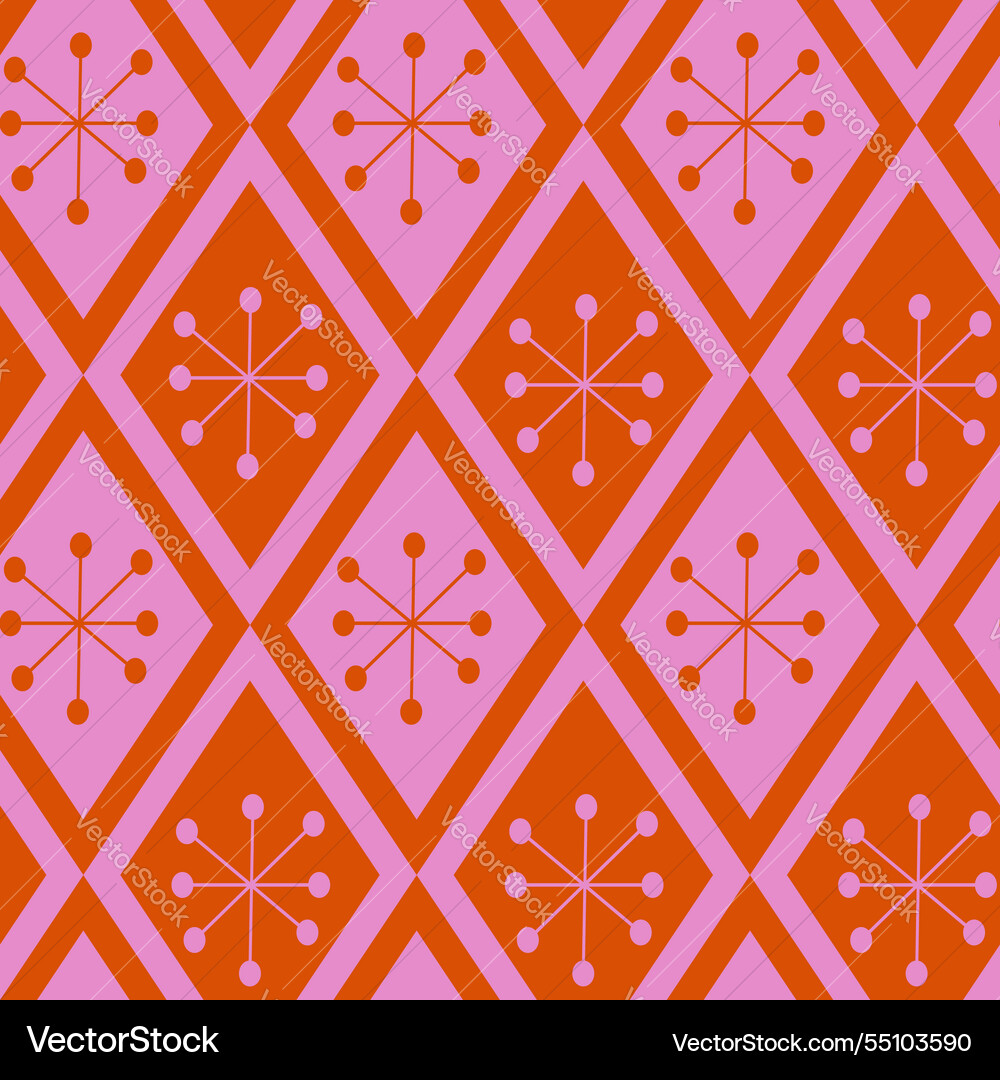 Atomic stars on retro diamonds seamless pattern Vector Image