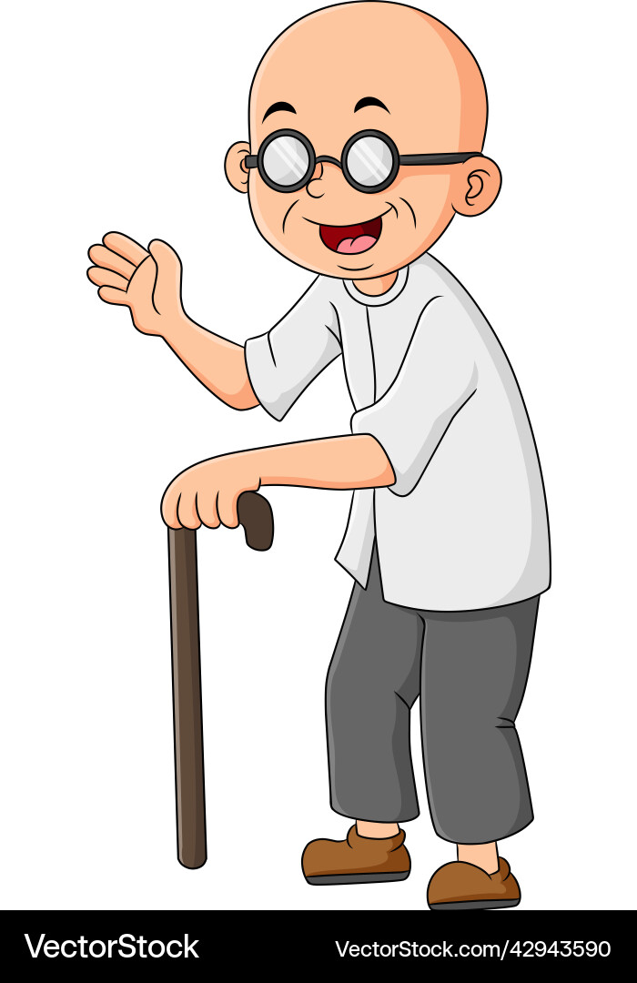 Bald grandfather is using a walking stick Vector Image