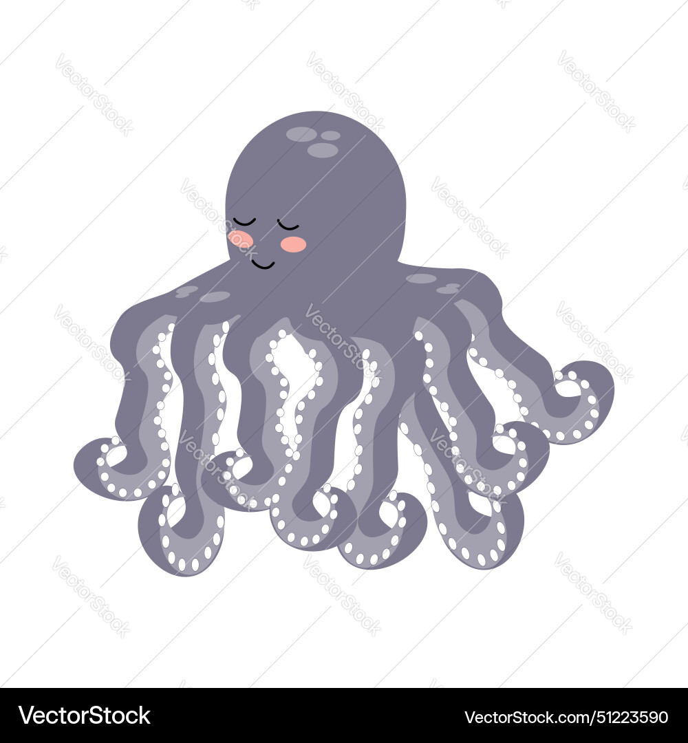 Cute purple octopus character Royalty Free Vector Image