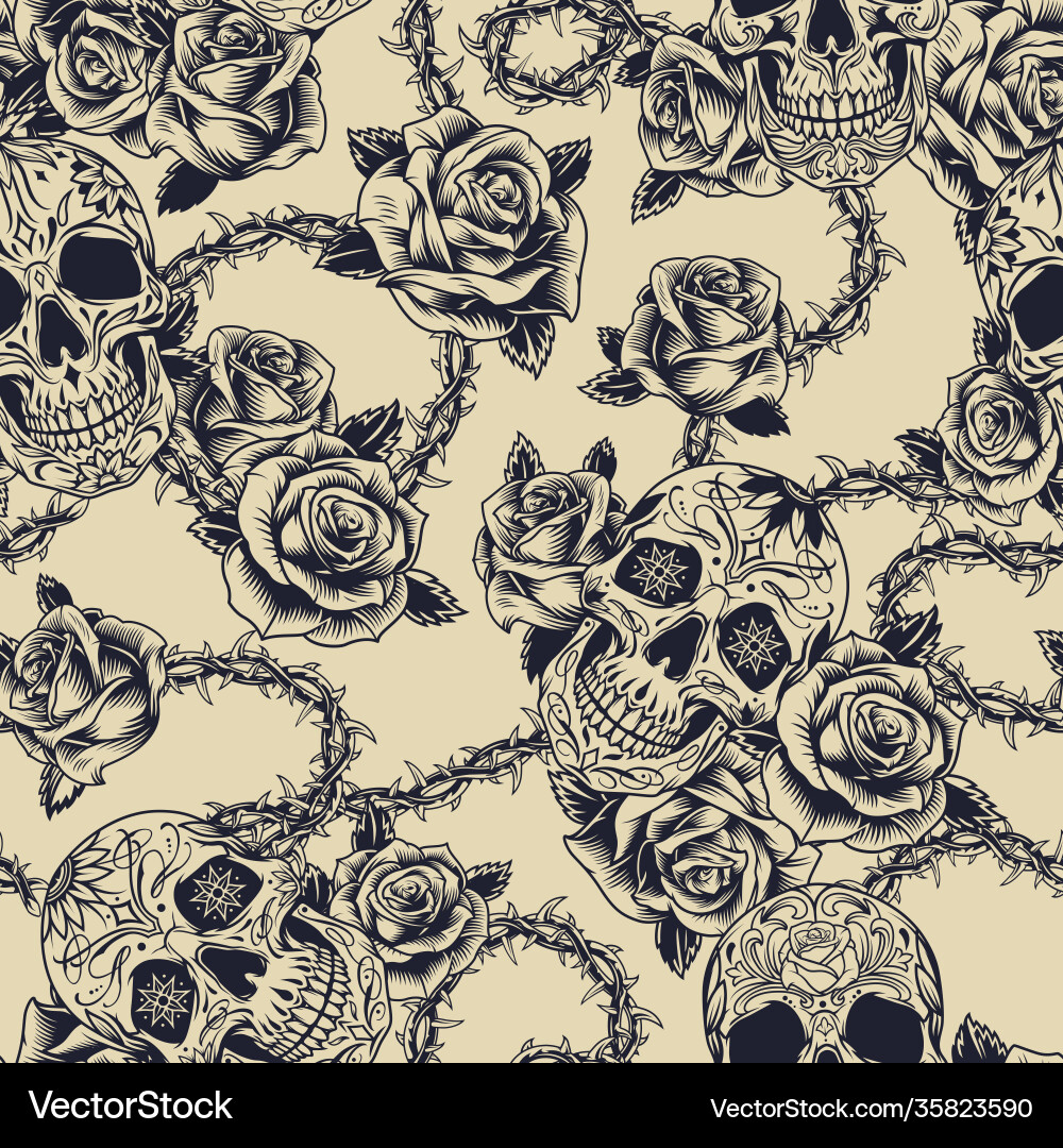 Monochrome tattoos seamless pattern Royalty Free Vector