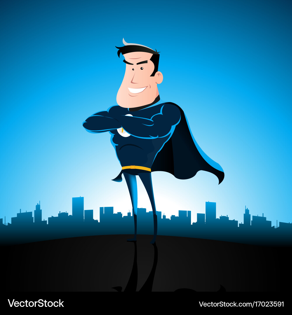 Cartoon blue superhero Royalty Free Vector Image