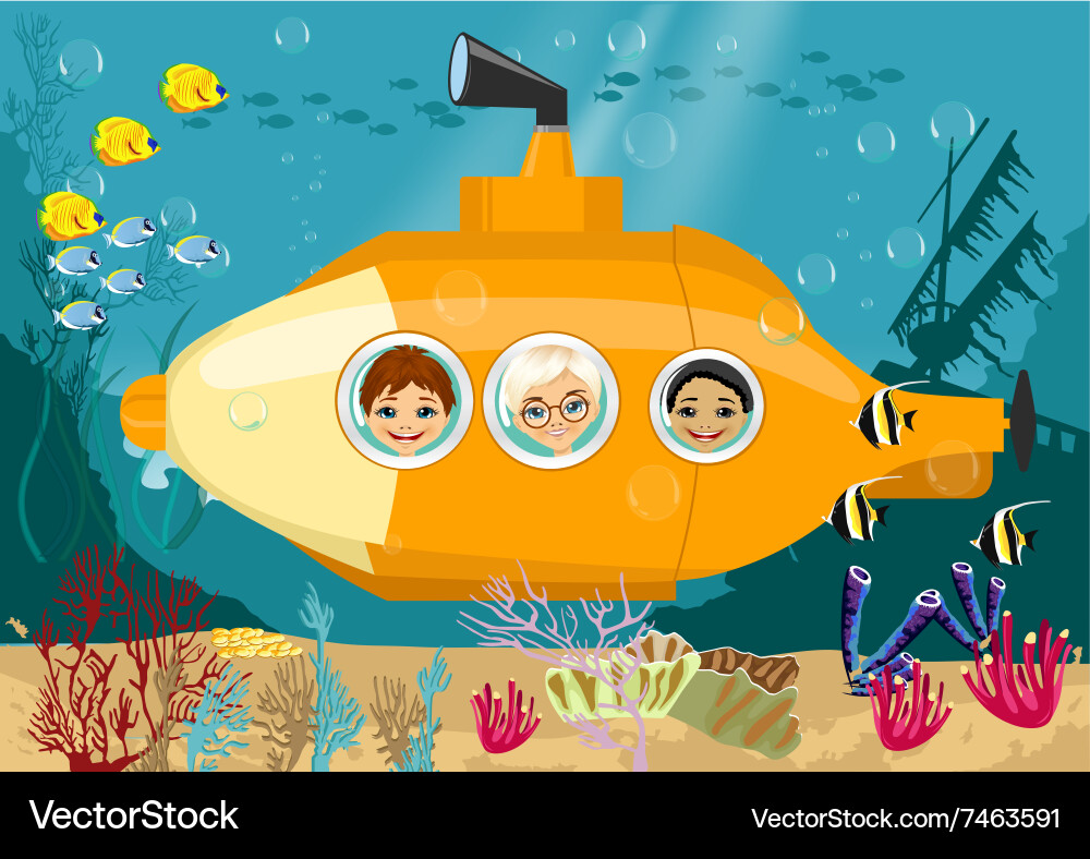 Children Exploring Submarine Royalty Free Vector Image