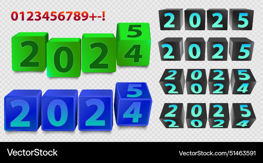 Happy new year 2025 gift box die cut cube Vector Image