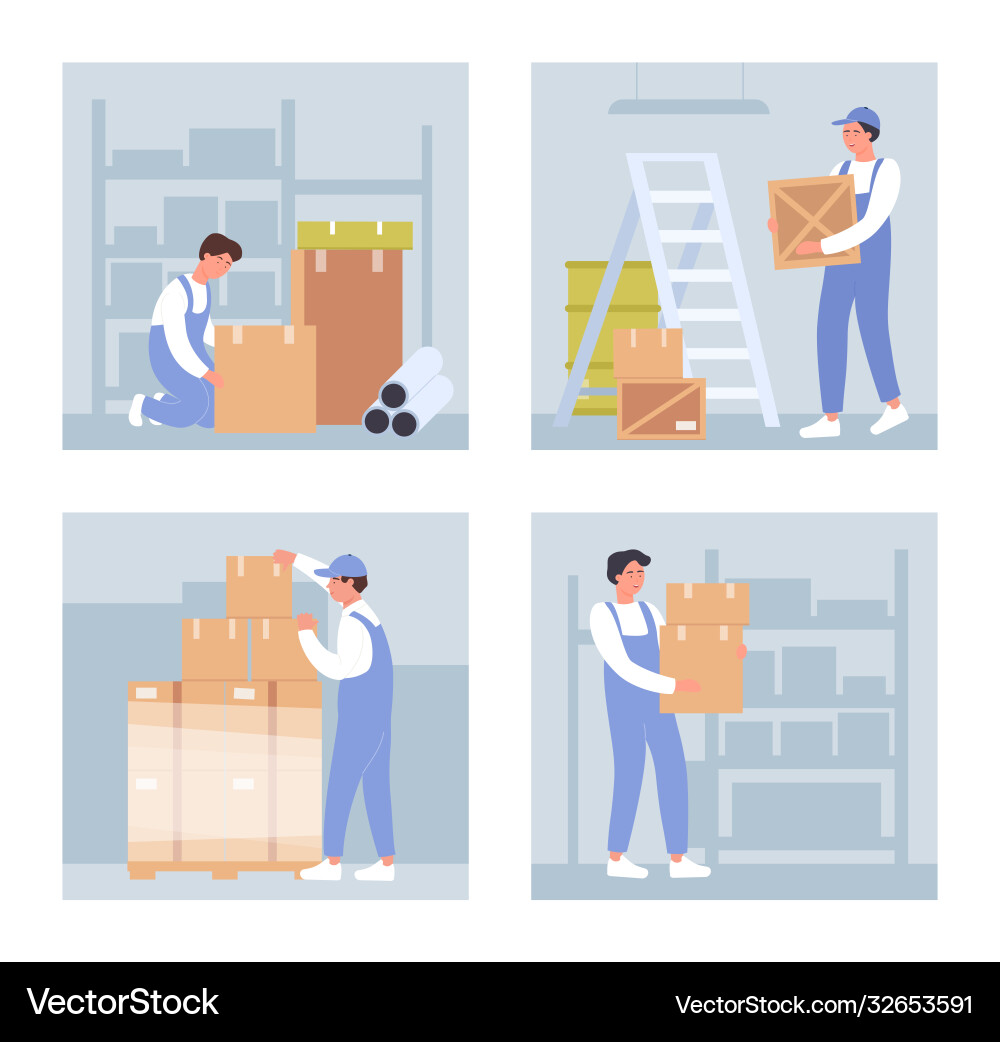 Warehouse workers cartoon Royalty Free Vector Image