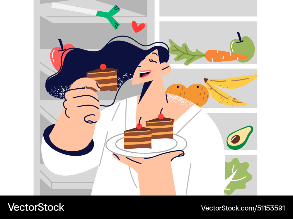 Woman eats dessert breaking diet due to lack Vector Image