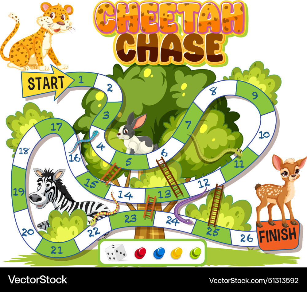 Animal-themed board game with colorful paths Vector Image