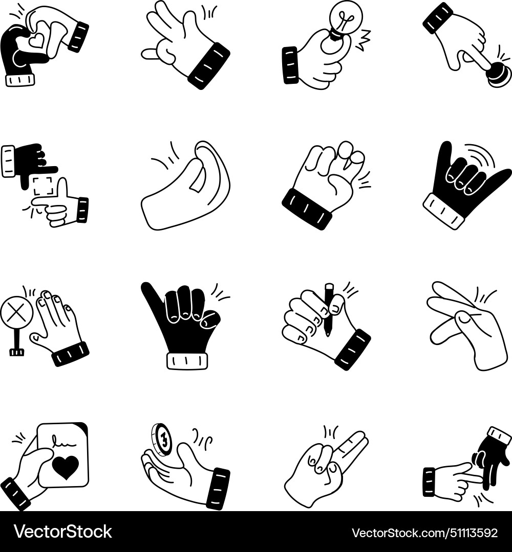 Collection of hand gestures glyph icons Royalty Free Vector