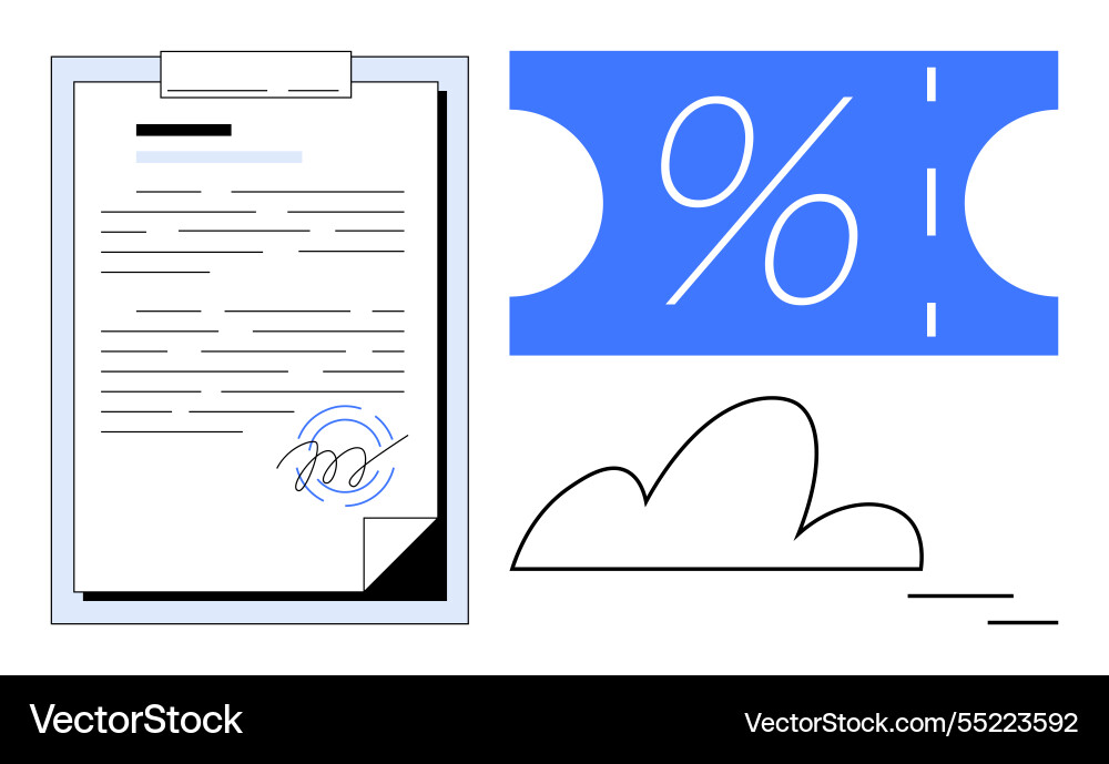 Contract signing with discount coupon and cloud Vector Image