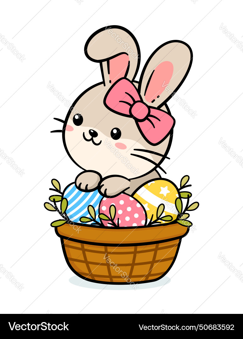 Cute easter bunny girl in a basket Royalty Free Vector Image