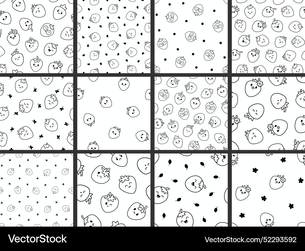 Happy strawberry seamless pattern coloring page Vector Image