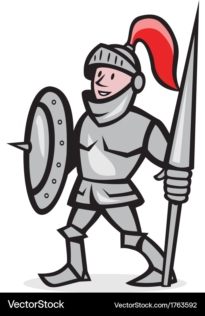 Knight shield holding lance cartoon Royalty Free Vector