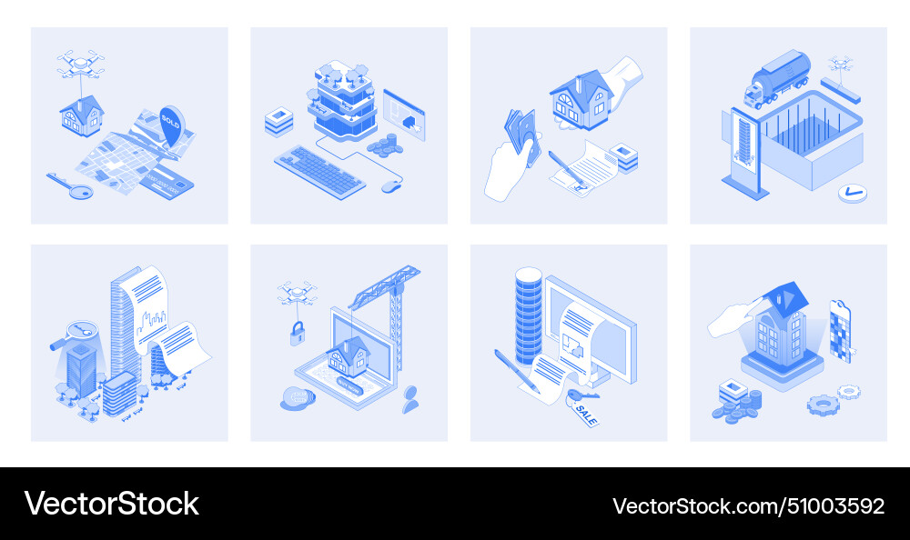 Real estate 3d isometric concept set Royalty Free Vector