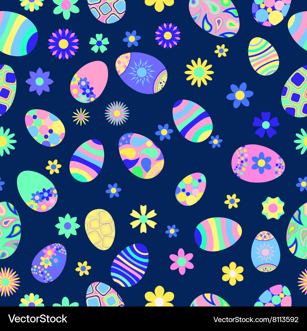 Seamless pattern of flowers and easter eggs Vector Image
