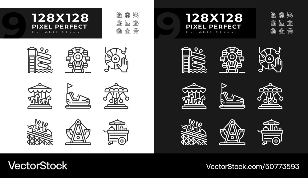Amusement park attractions pixel perfect linear Vector Image Amusement park attractions pixel perfect linear Vector Image