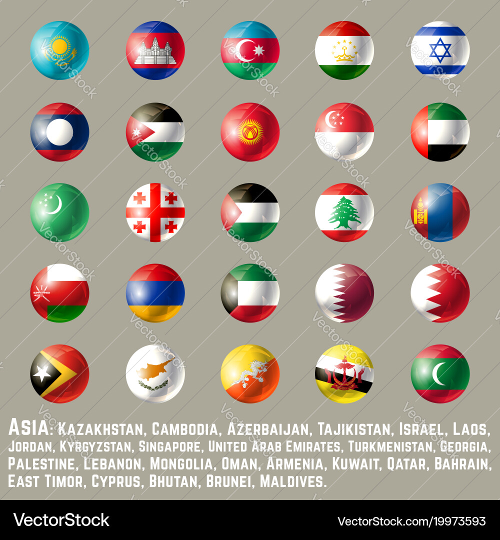 Asia round button flags two Royalty Free Vector Image